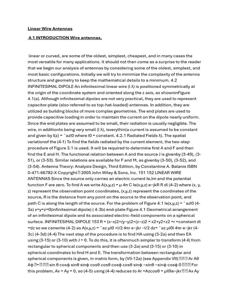 Understanding Linear Wire Antennas | PDF | Antenna (Radio) | Coordinate ...