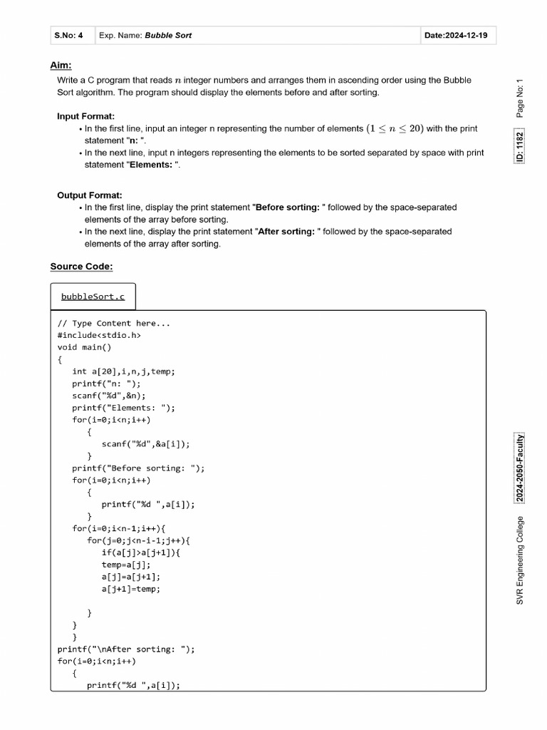 Bubble Sort (Codetantra) | PDF