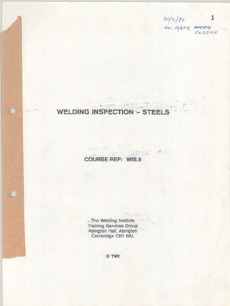 Welding Inspector - TWI - Ref WIS5 - Old | PDF