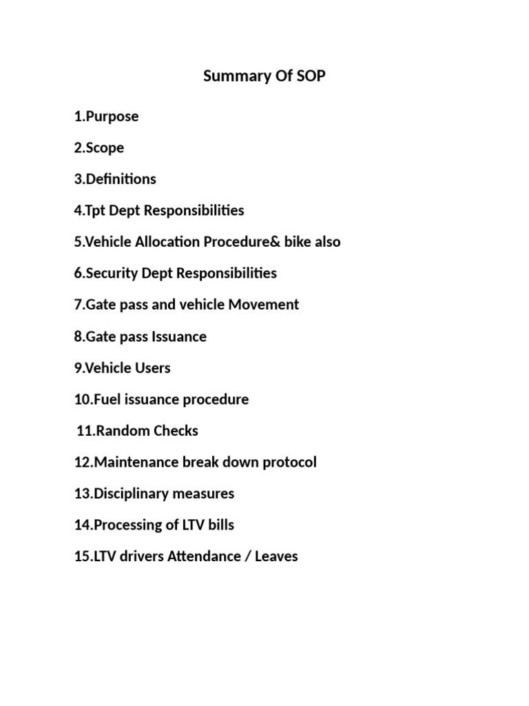 Summary of SOP | PDF