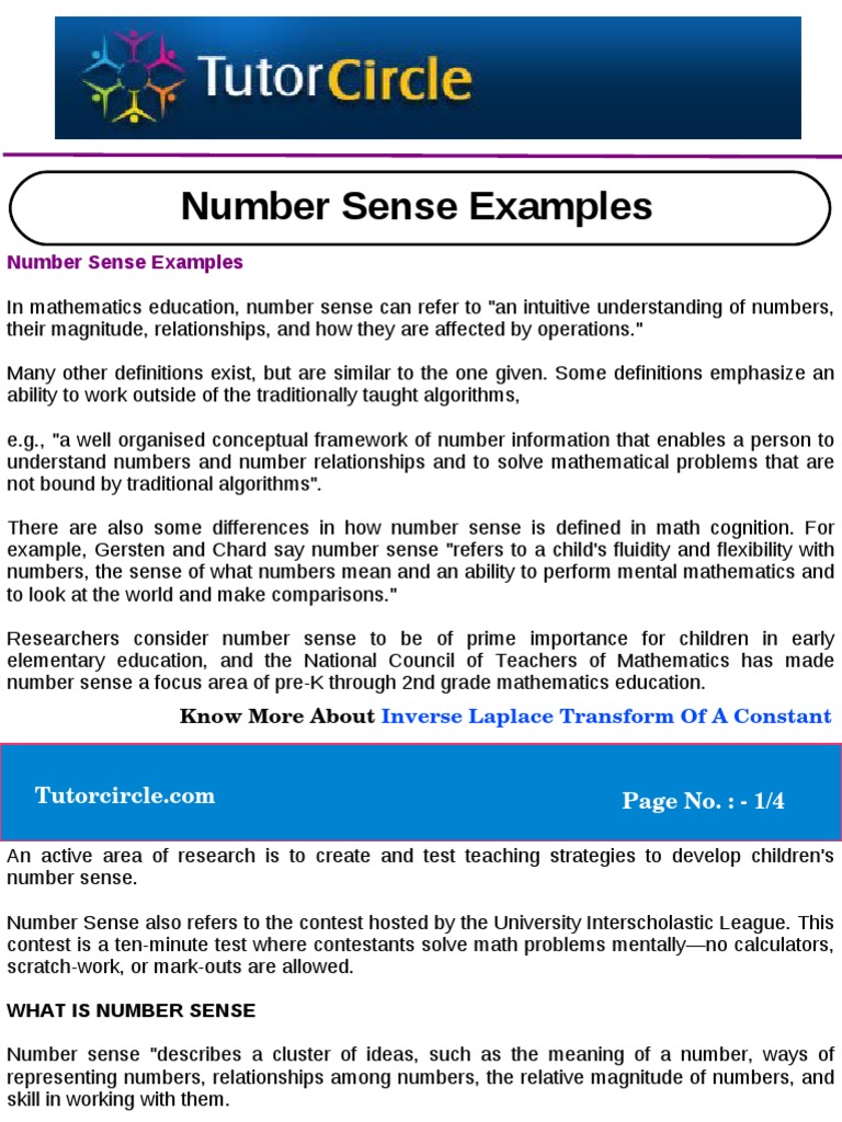 Number Sense Examples | PDF | Cognitive Science | Quality Of Life