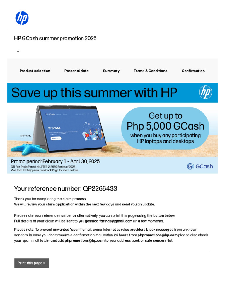 HP GCash Cashback Summer Promo 2025 | PDF