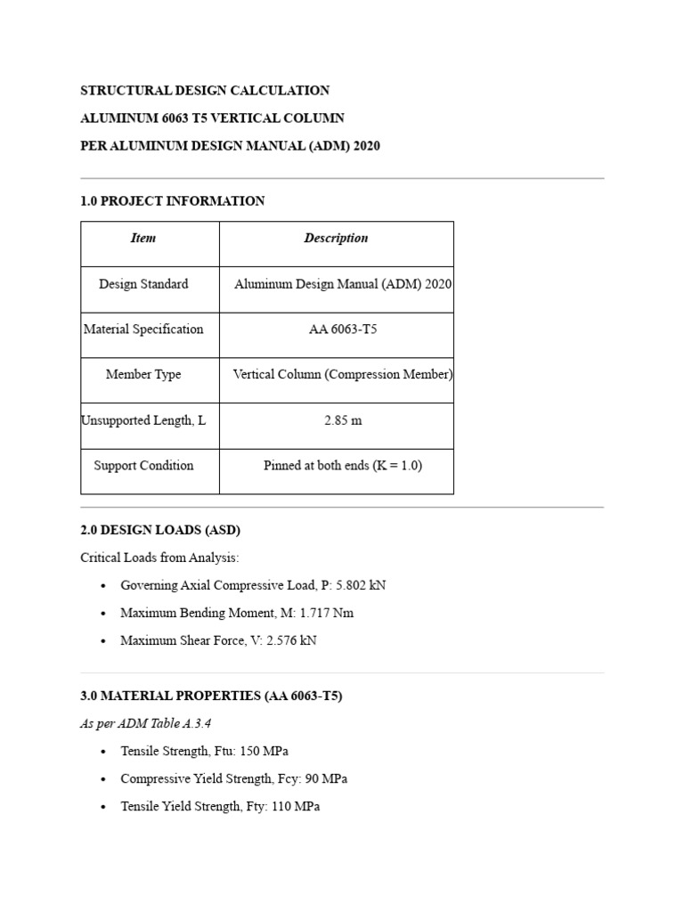 Aluminum 6063 T5 Column Design Analysis | PDF | Strength Of Materials ...