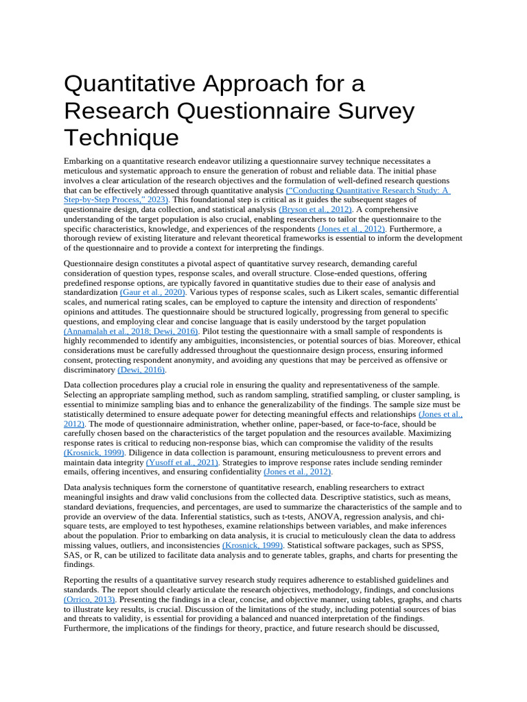 Quantitative Approach For A Research Questionnaire Survey Technique ...