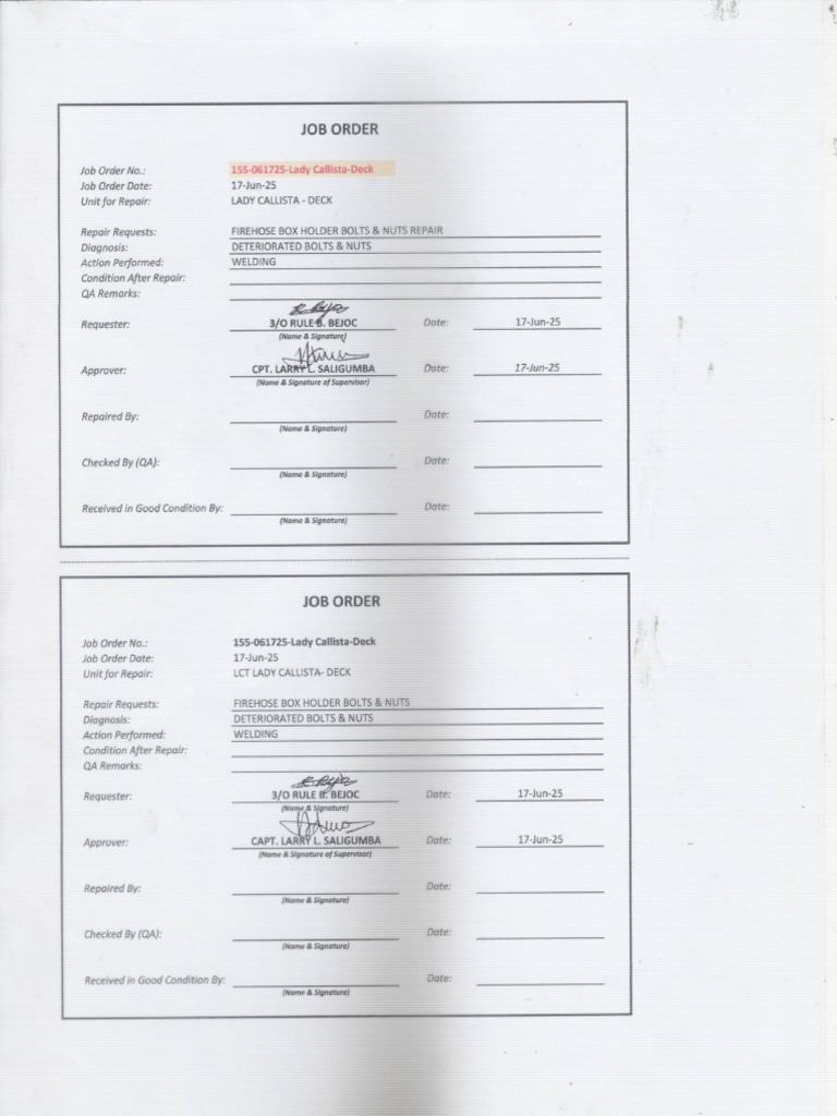 Job Order 155 | PDF