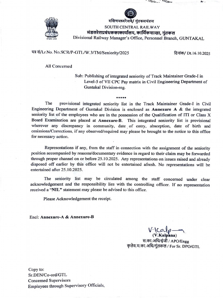 GTL Division Track Maintainer Seniority List | PDF
