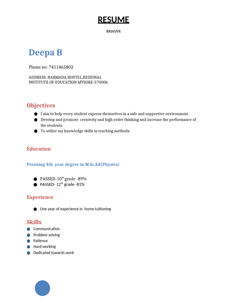Deepa B: Resume | PDF