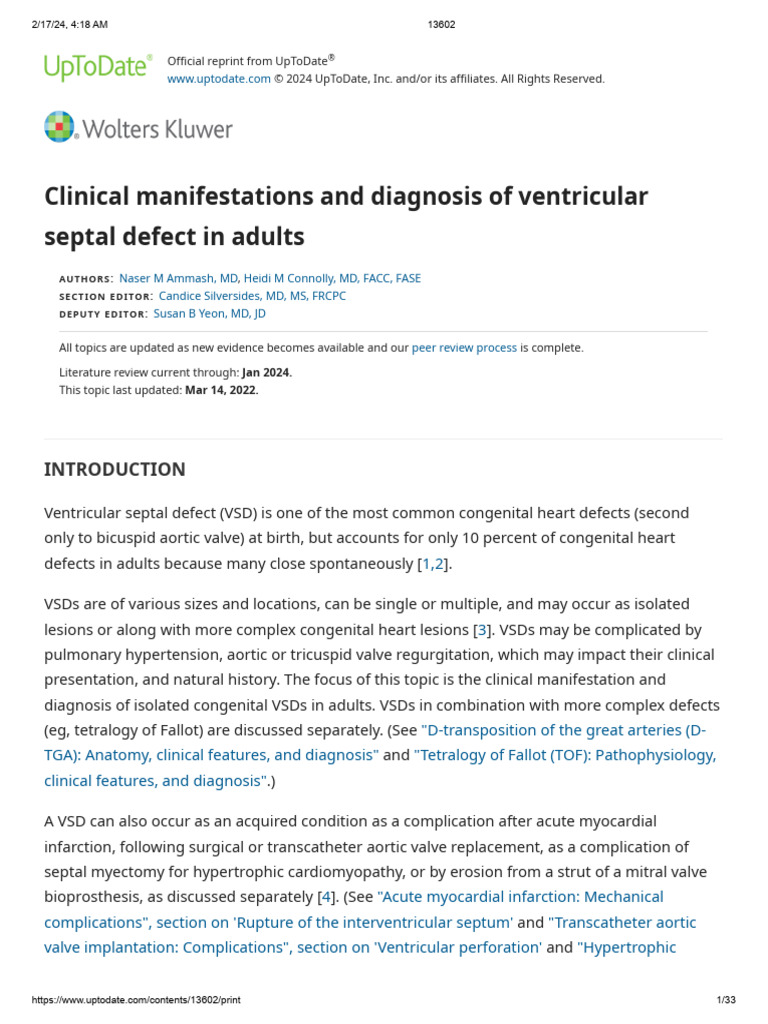 Clinical Manifestations And Diagnosis Of Ventricular Septal Defect In