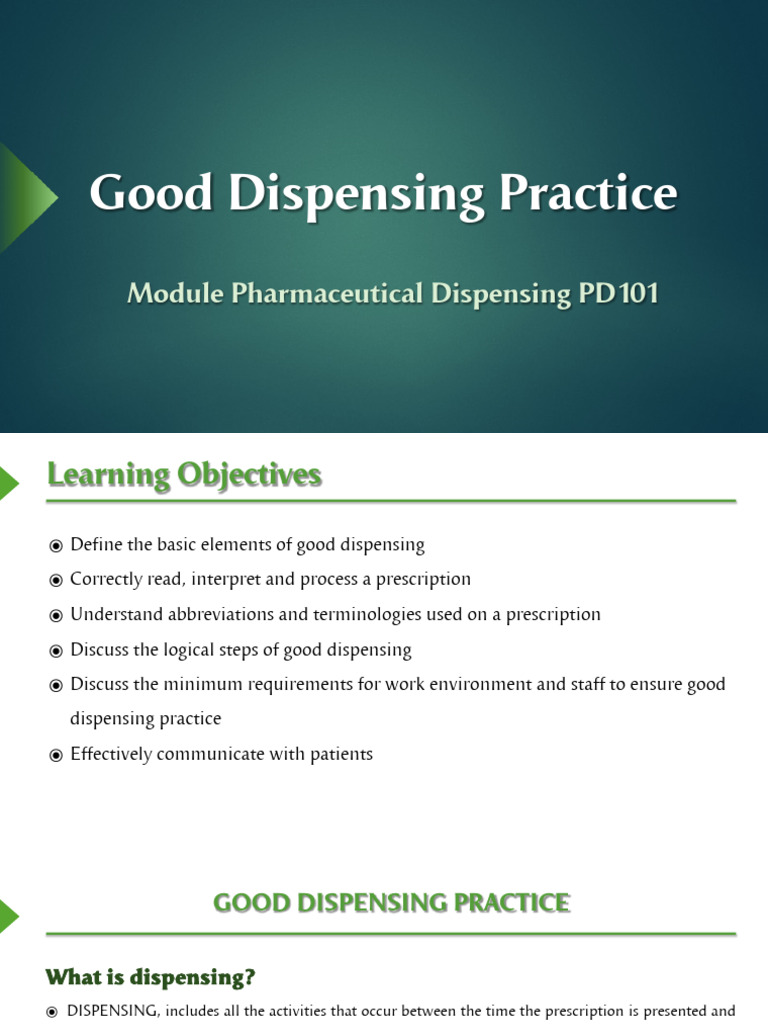 PD101 - L3 Good Dispensing Practice | PDF | Medical Prescription | Pharmacy