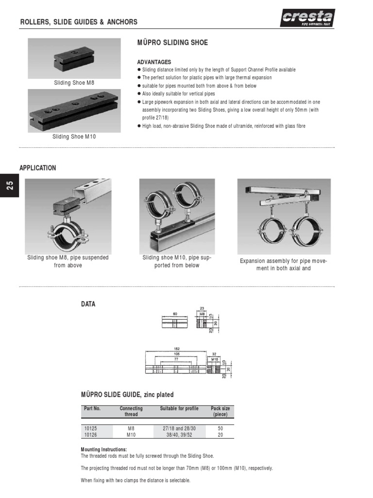 MÜPRO Sliding Shoe and Guide Overview | PDF | Pipe (Fluid Conveyance ...