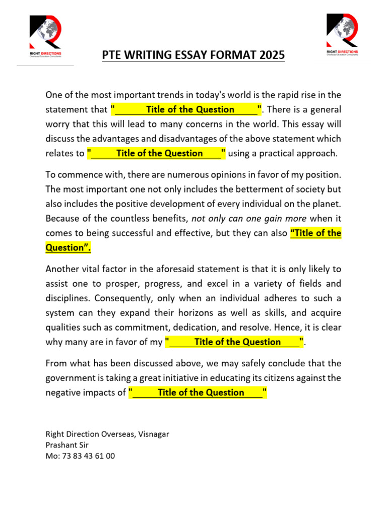 PTE Essay Format Guide 2025 | PDF