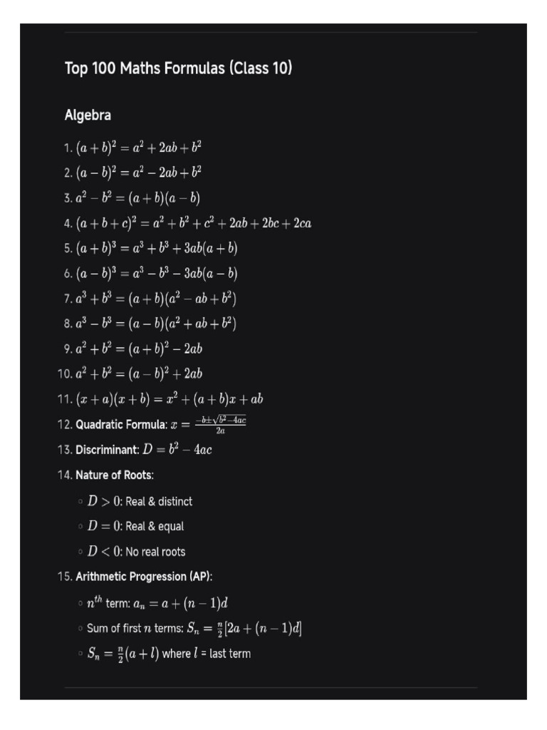 100 Formulae (Maths) | PDF