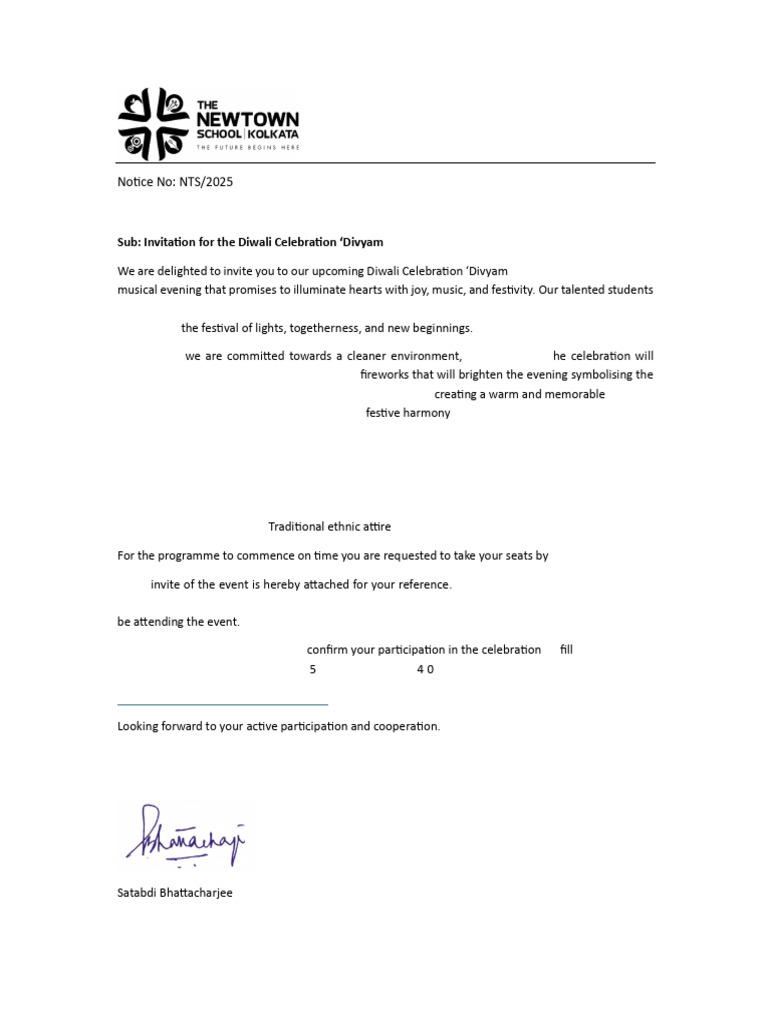 Notice No 72B Invitation For The Diwali Celebration Divyam The Eternal ...