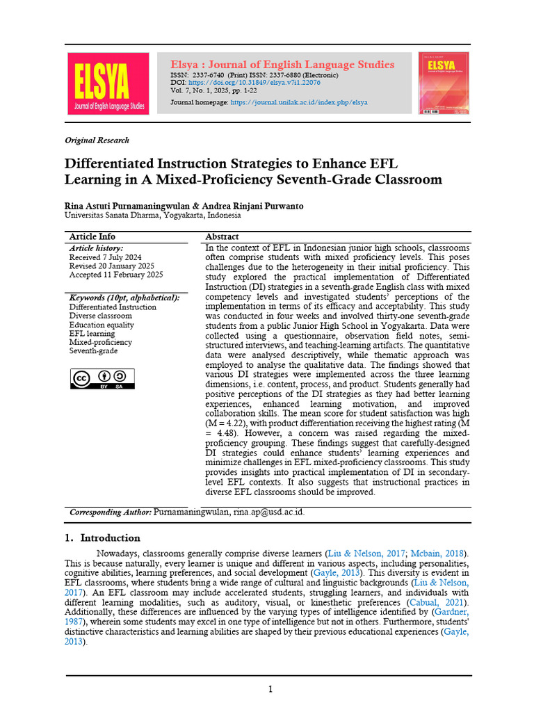 Bbudihamuddin,+1.+22076 Purnamaningwulan.v3 | PDF | Differentiated Instruction | English As A ...