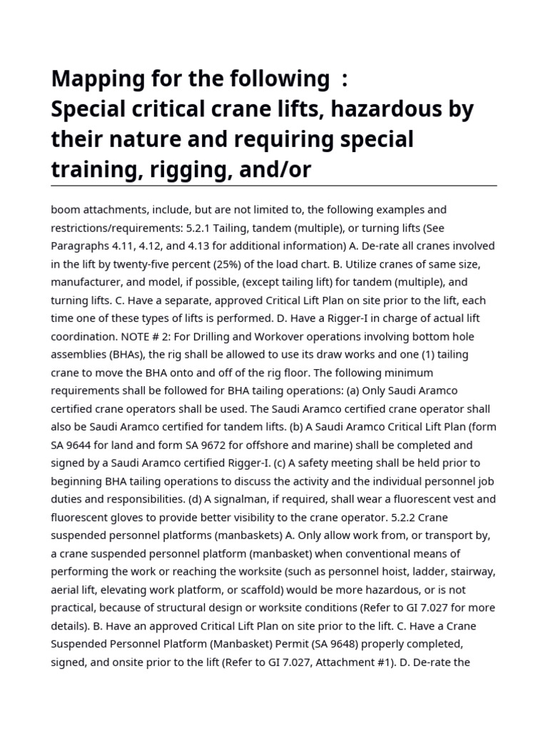 Critical Crane Lift Safety Guidelines | PDF | Elevator | Crane (Machine)