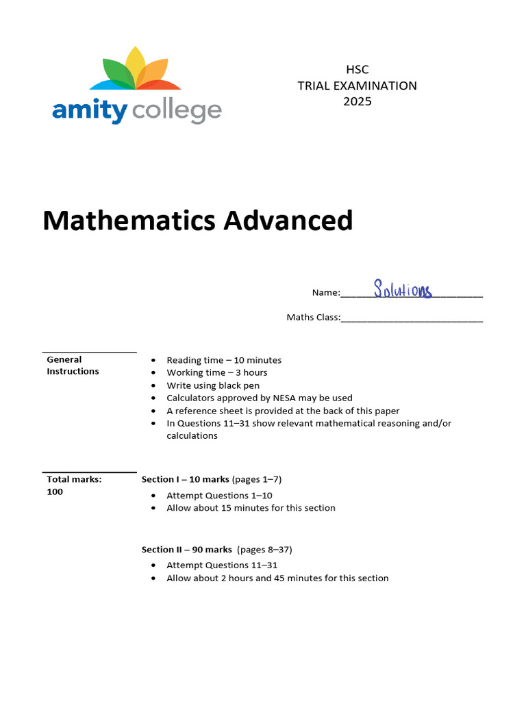 2025 HSC Maths Adv Task 04 Trial - Sol | PDF | Interest | Present Value