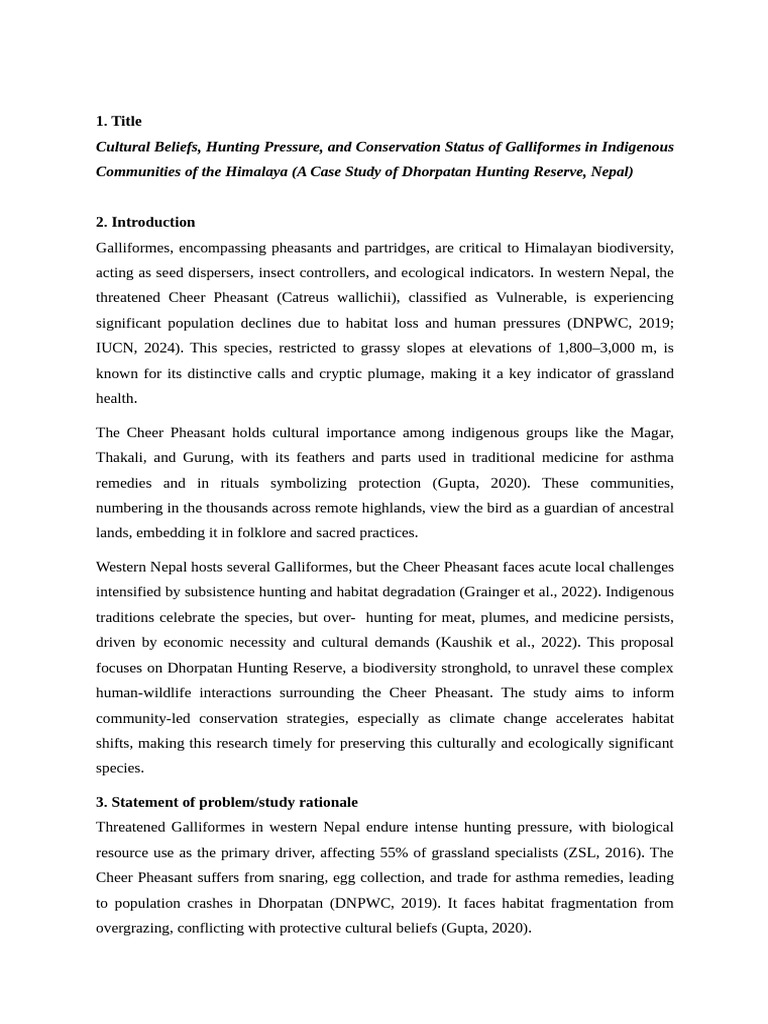 Cultural Beliefs, Hunting Pressure, and Conservation Status of ...