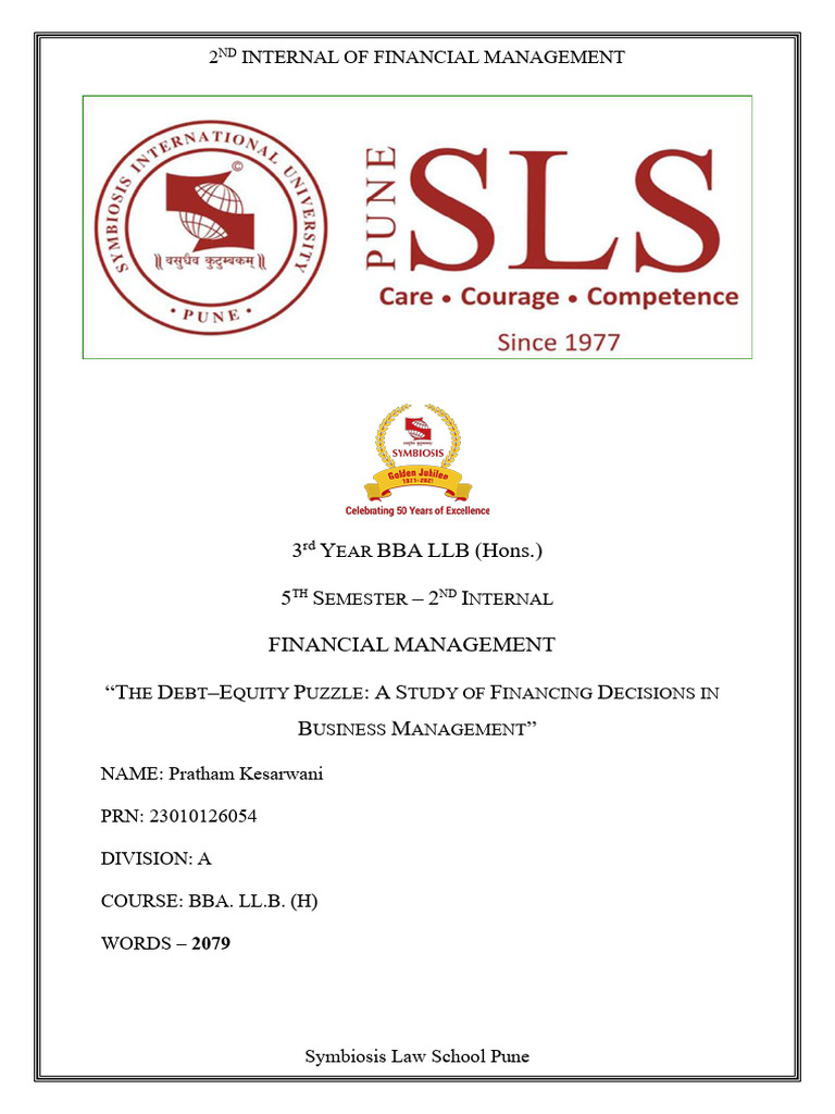 Pratham Kesarani Financial Management | PDF | Capital Structure | Money