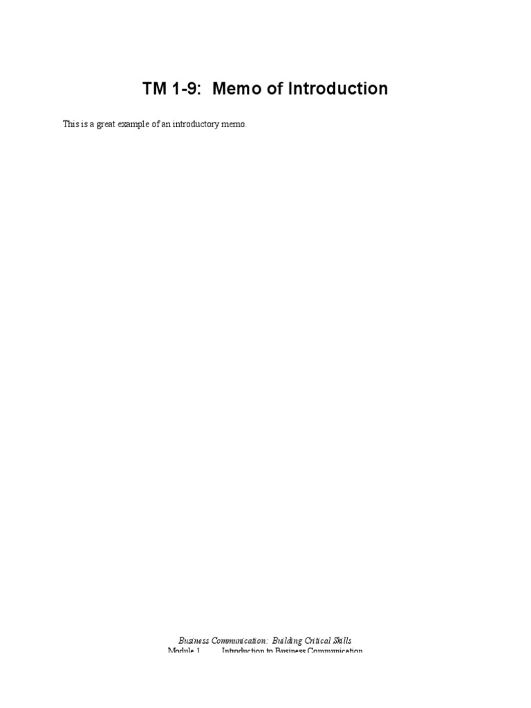 TM 1-9: Memo of Introduction: This Is A Great Example of An ...