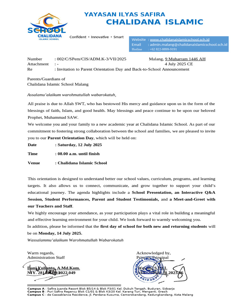 002 Invitation To Parent Orientation Day and Back-to-School ...