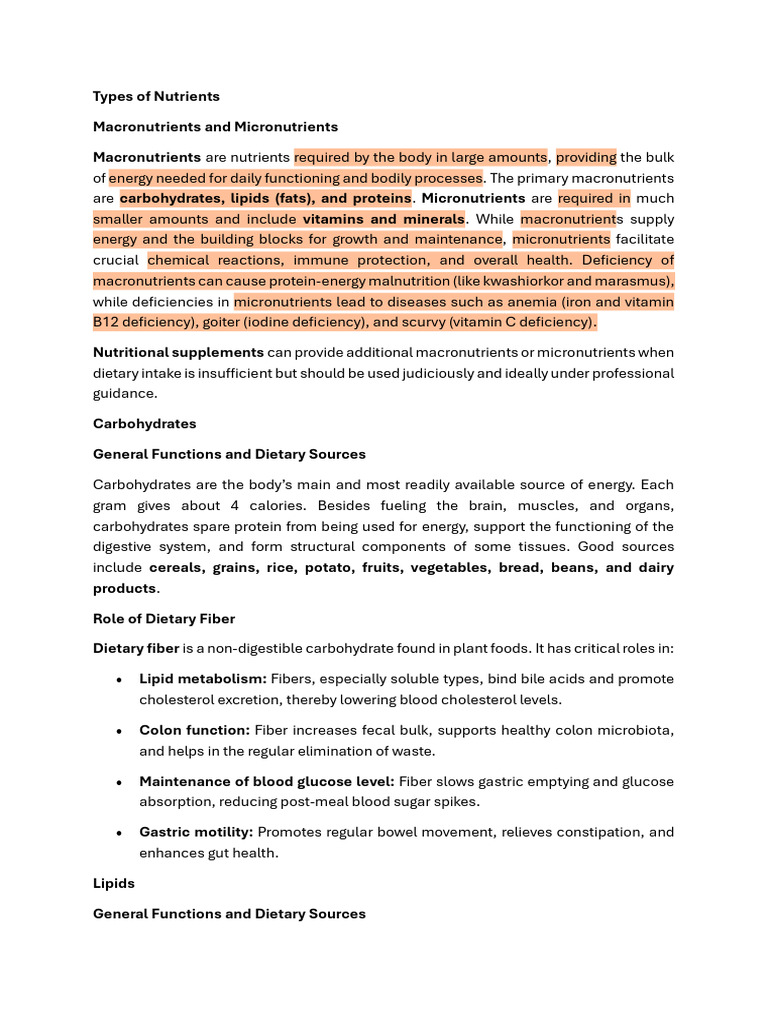 Role of Dietary Components in Health | PDF | Nutrients | Dietary Fiber