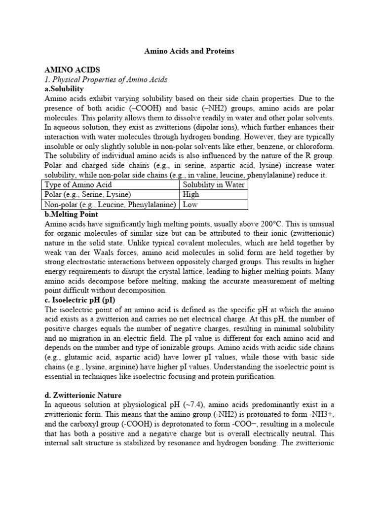 S3 Amino Acids Proteins Notes | PDF | Amino Acid | Denaturation ...