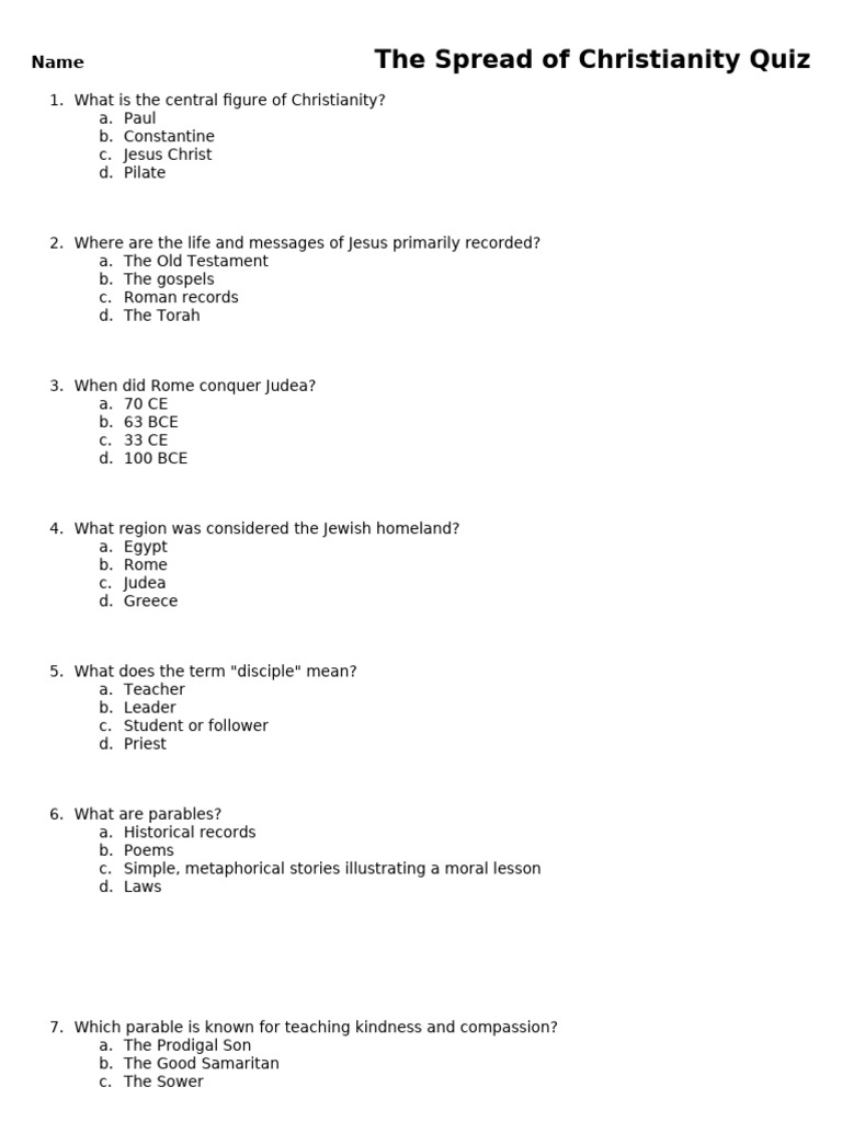 Christianity Quiz: Key Concepts & Events | PDF | Jesus | Resurrection ...