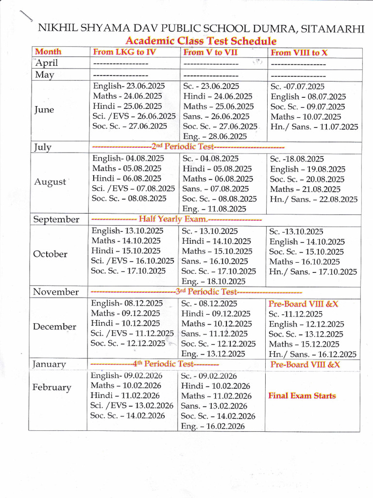 Academi Class Test Schedule - 20250611 - 0001 | PDF
