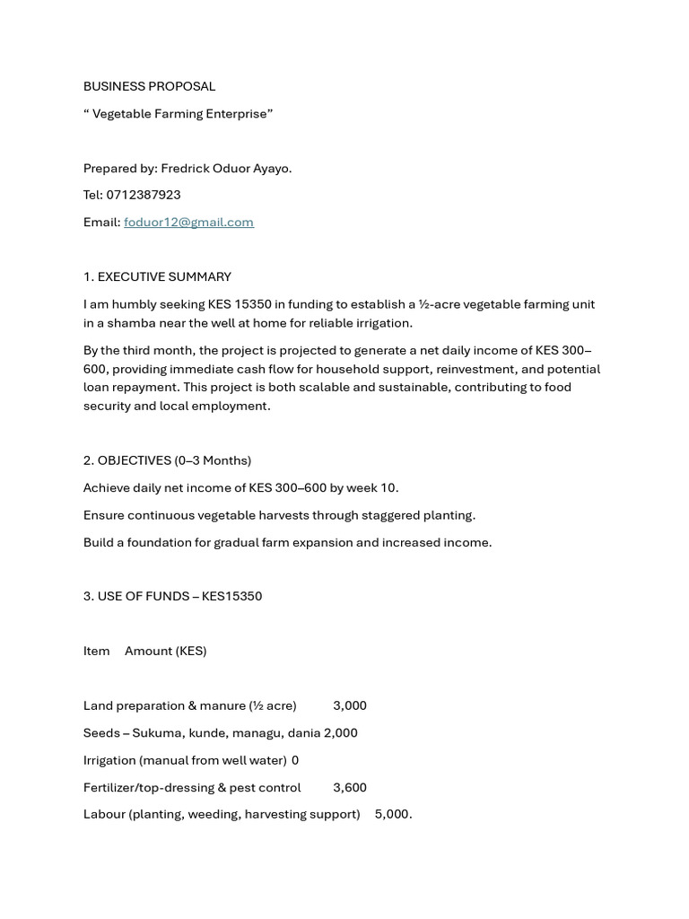 Vegetable Farming Business Proposal | PDF | Agriculture | Vegetables