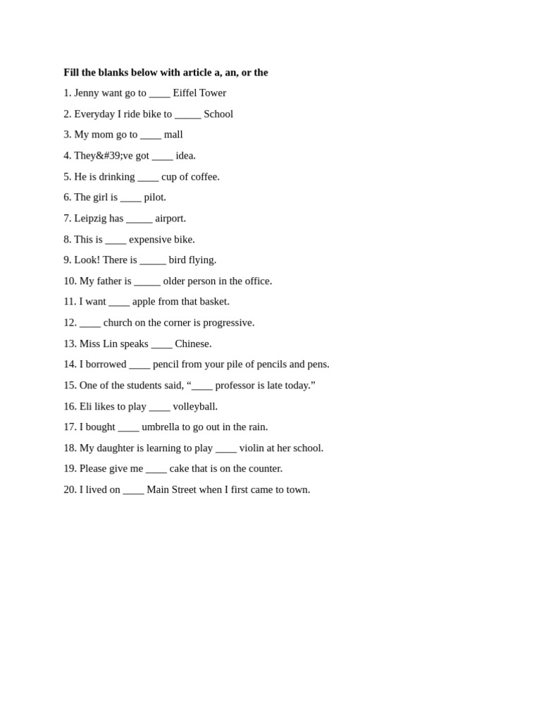 Fill in the Blanks: Articles Exercise | PDF