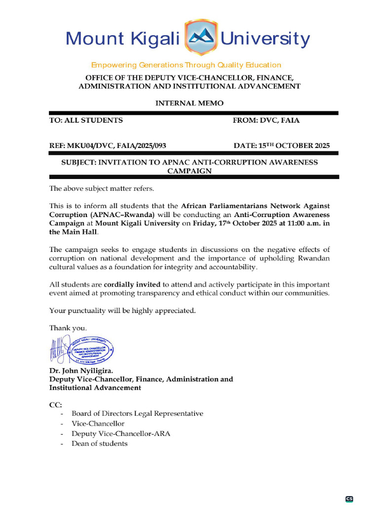 093-Invitation To Apnac Anti-Corruption Awareness Campaign | PDF