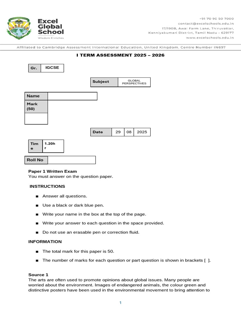 GP Paper Term 1 IGCSE GR 9 | PDF | Climate Change | Advertising
