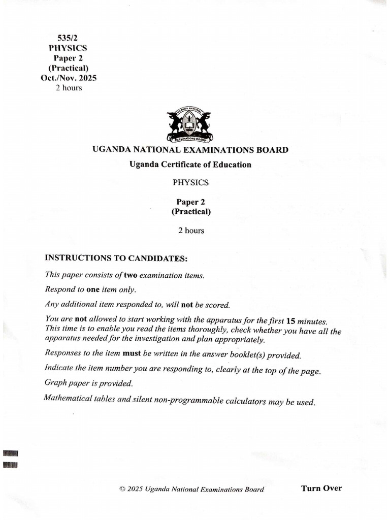 Uneb Uce Phy2-2025 | PDF