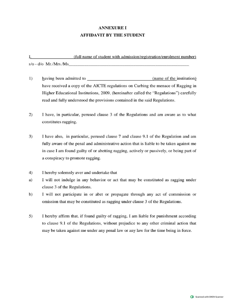 Anti Ragging Affidavit 1 Jeevan Parmar Pdf