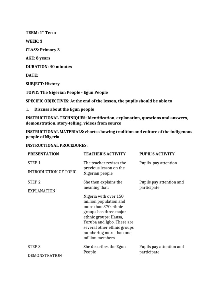 Egun People: A Lesson for Primary 3 | PDF | Nigeria | West Africa