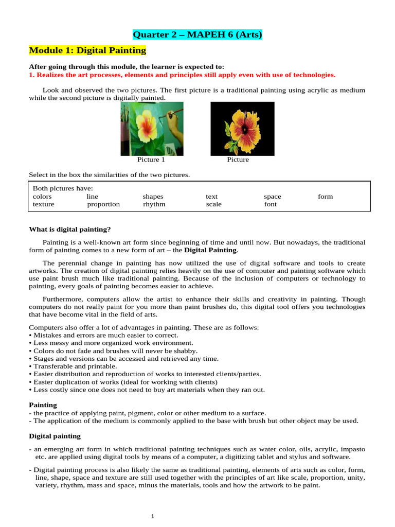 MAPEH 6 (ARTS) 2nd Quarter Summary | PDF | Composition (Visual Arts) | Area