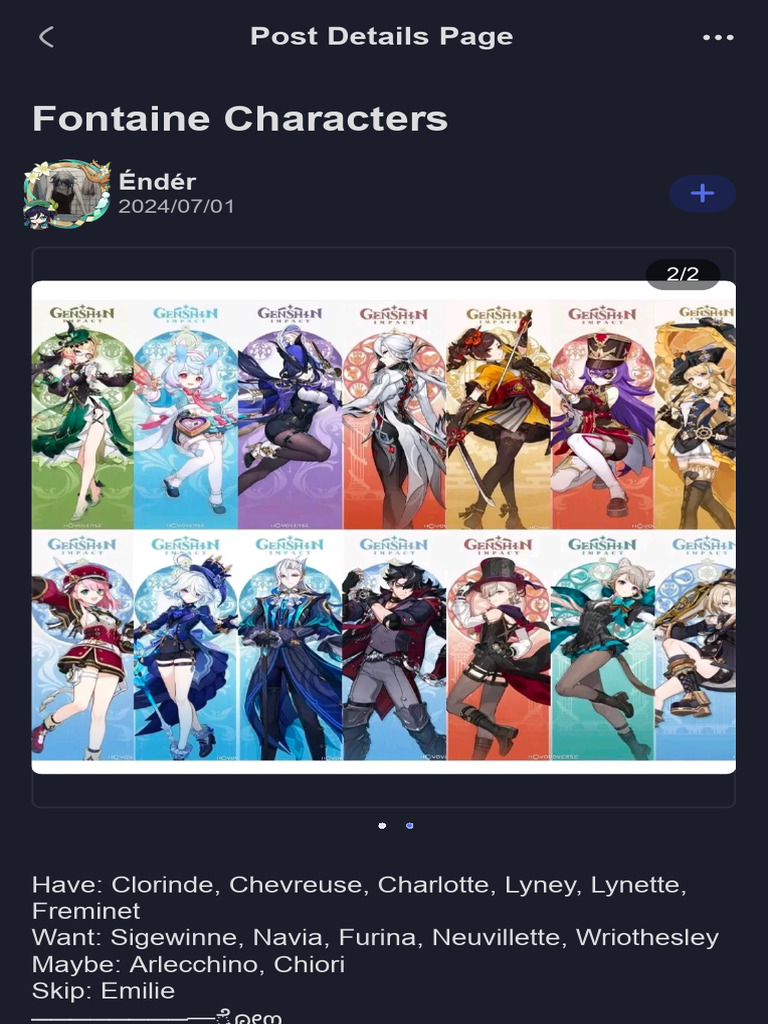 Fontaine Characters Genshin Impact HoYoLAB | PDF