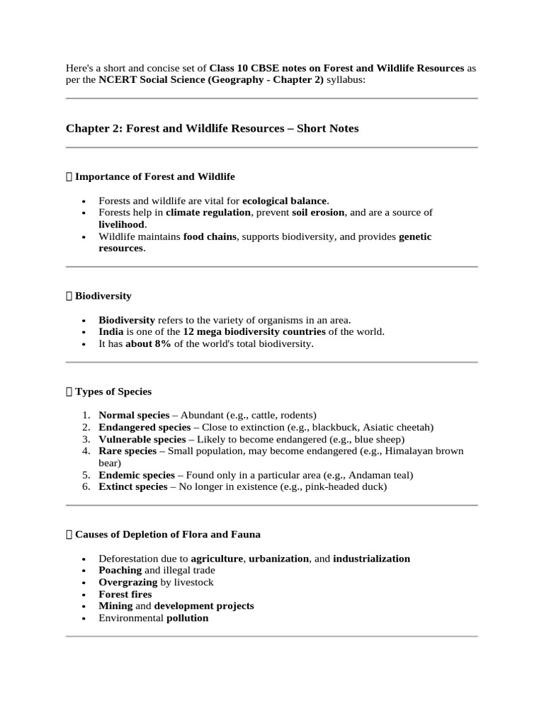Forest and Wildlife Resources (Notes) | PDF | Forests | Biodiversity