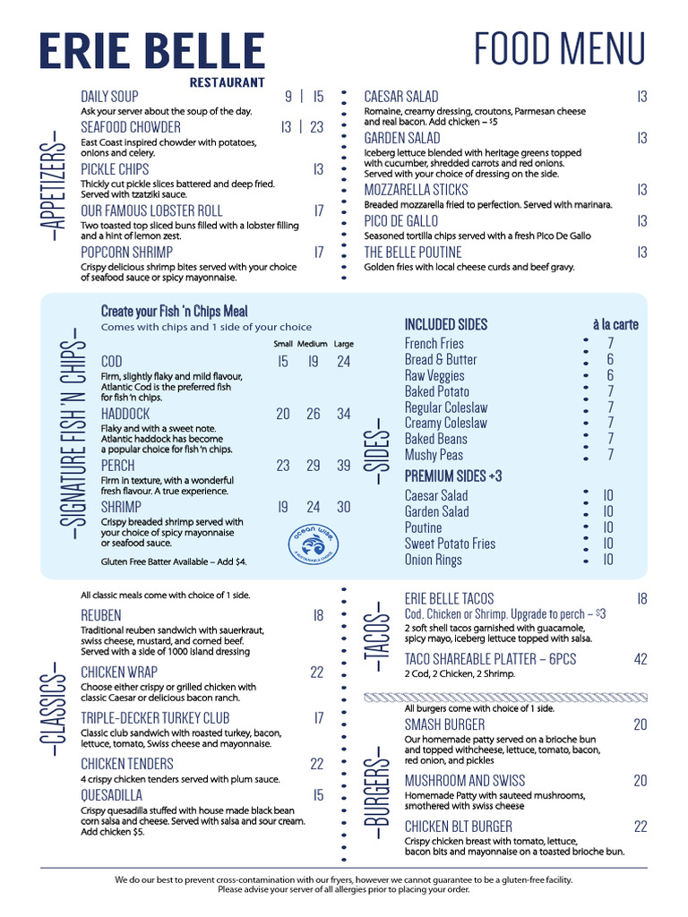 Erie Belle Restaurant Menu Overview | PDF | Hamburgers | French Fries