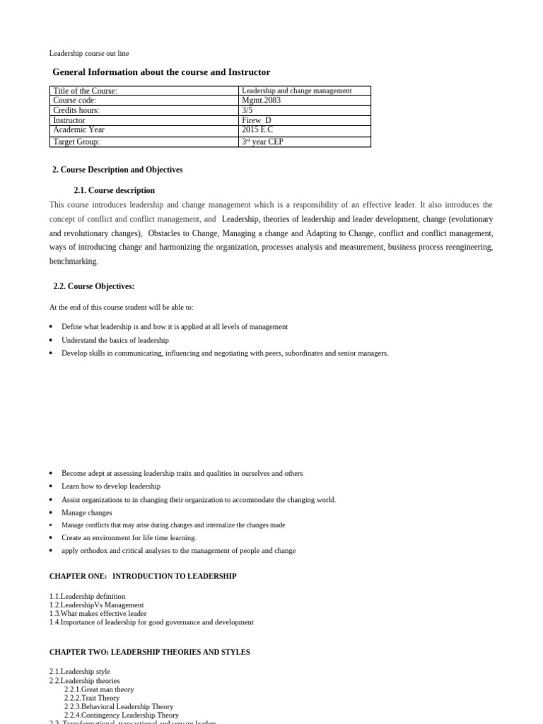 Leadership and Change Management Course | PDF | Leadership ...