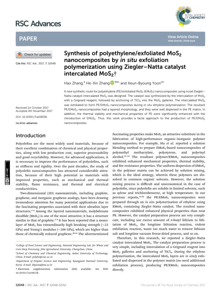 5-Synthesis of Polyethyleneexfoliated MoS22017 | PDF | Nanocomposite ...