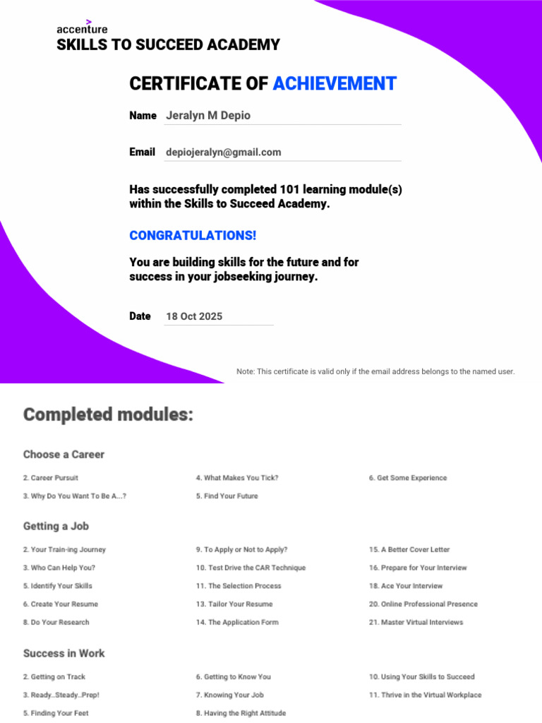 Skills to Succeed Academy Certificate | PDF | Critical Thinking | Data