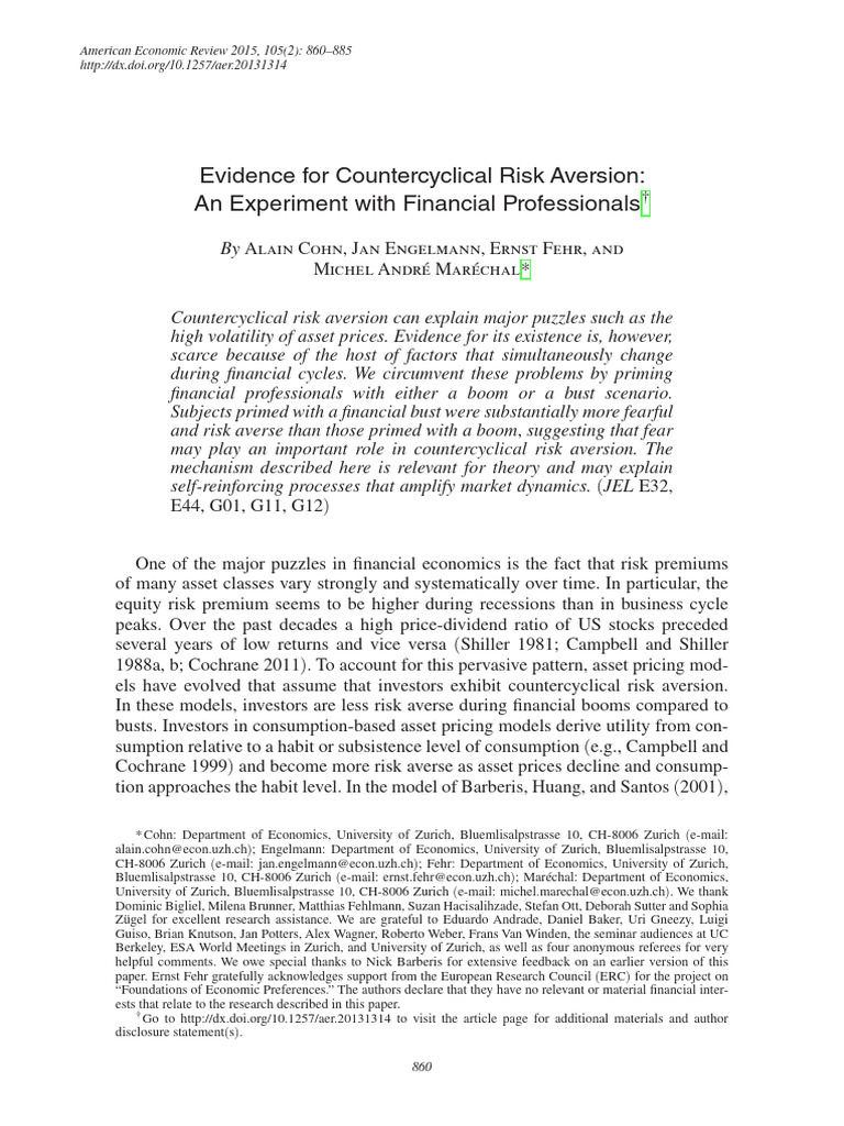 Countercyclical Risk Aversion in Finance | PDF | Risk | Risk Aversion