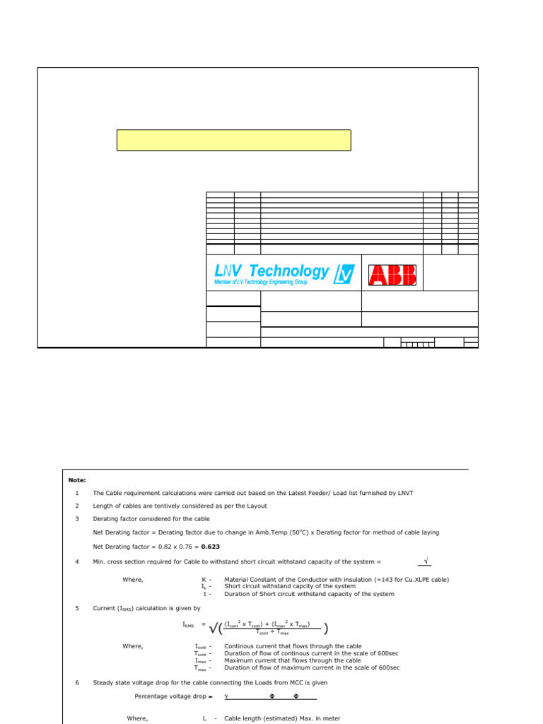 Drive Cable Sizing Calculations | PDF | Manufactured Goods | Electricity