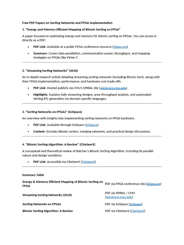 Free PDF Papers On Sorting Networks and FPGA Implementation | PDF