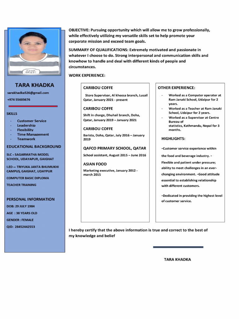 Tara CV 2025 | PDF