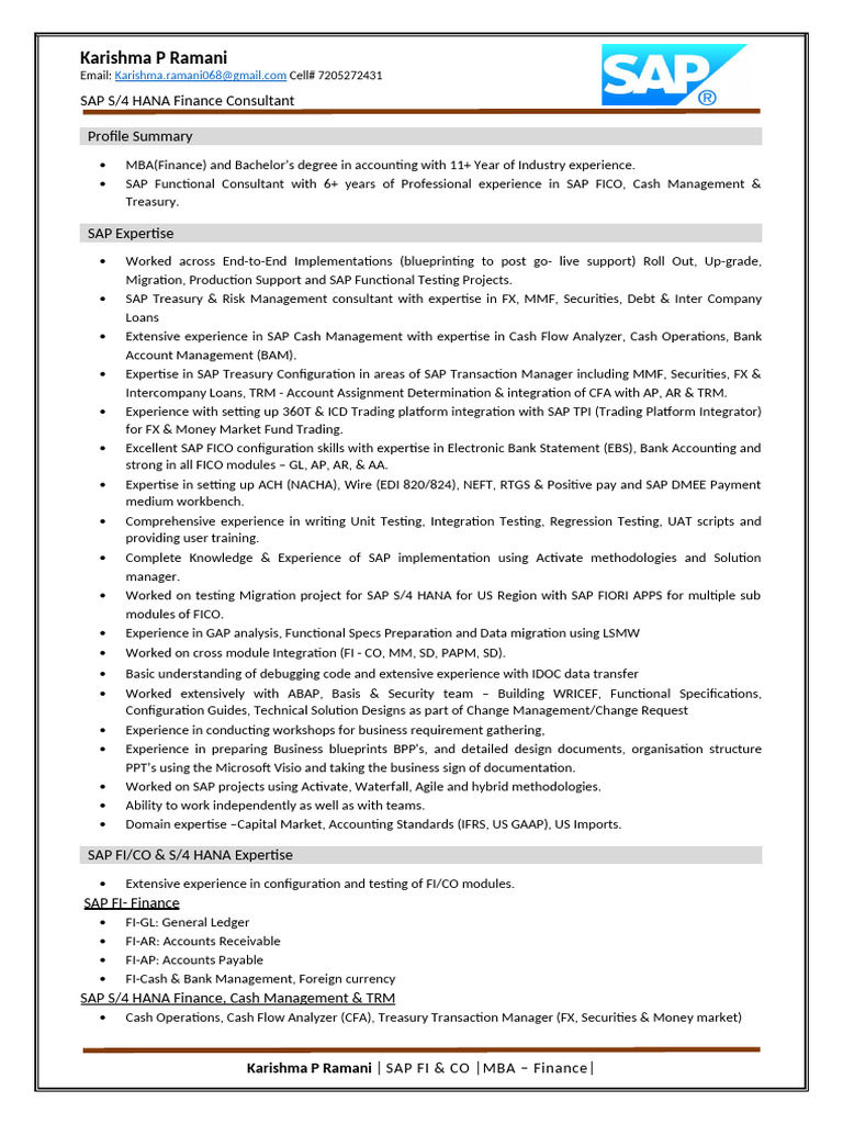 Karishma Ramani SAP TRM Consultant Resume | PDF | Business