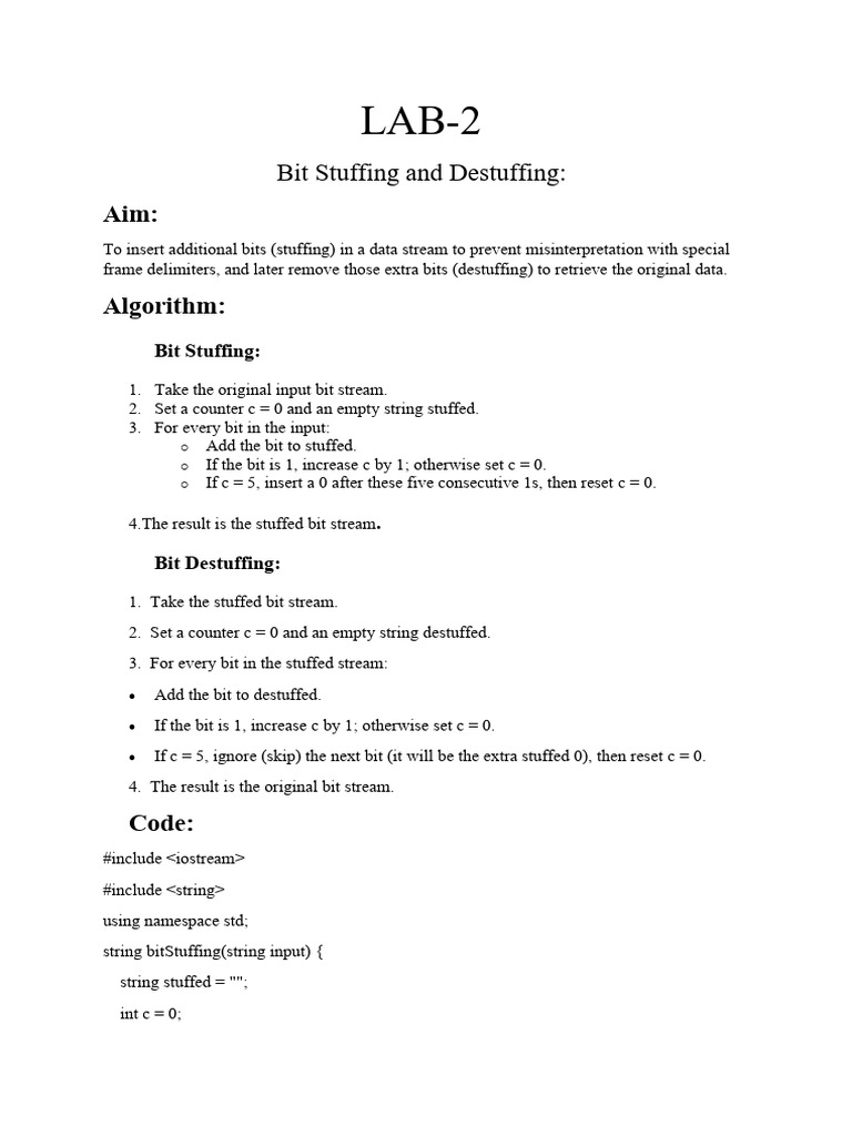 Bit and Char Stuffing and Destuffing | PDF | Computer Engineering ...