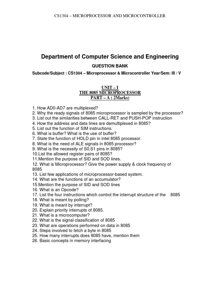 CS1304-MPMC Imp Questions | PDF | Microcontroller | Central Processing Unit