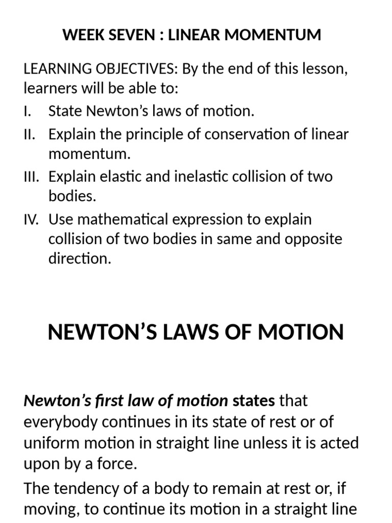 Week 7 Linear Momentum | PDF | Momentum | Collision